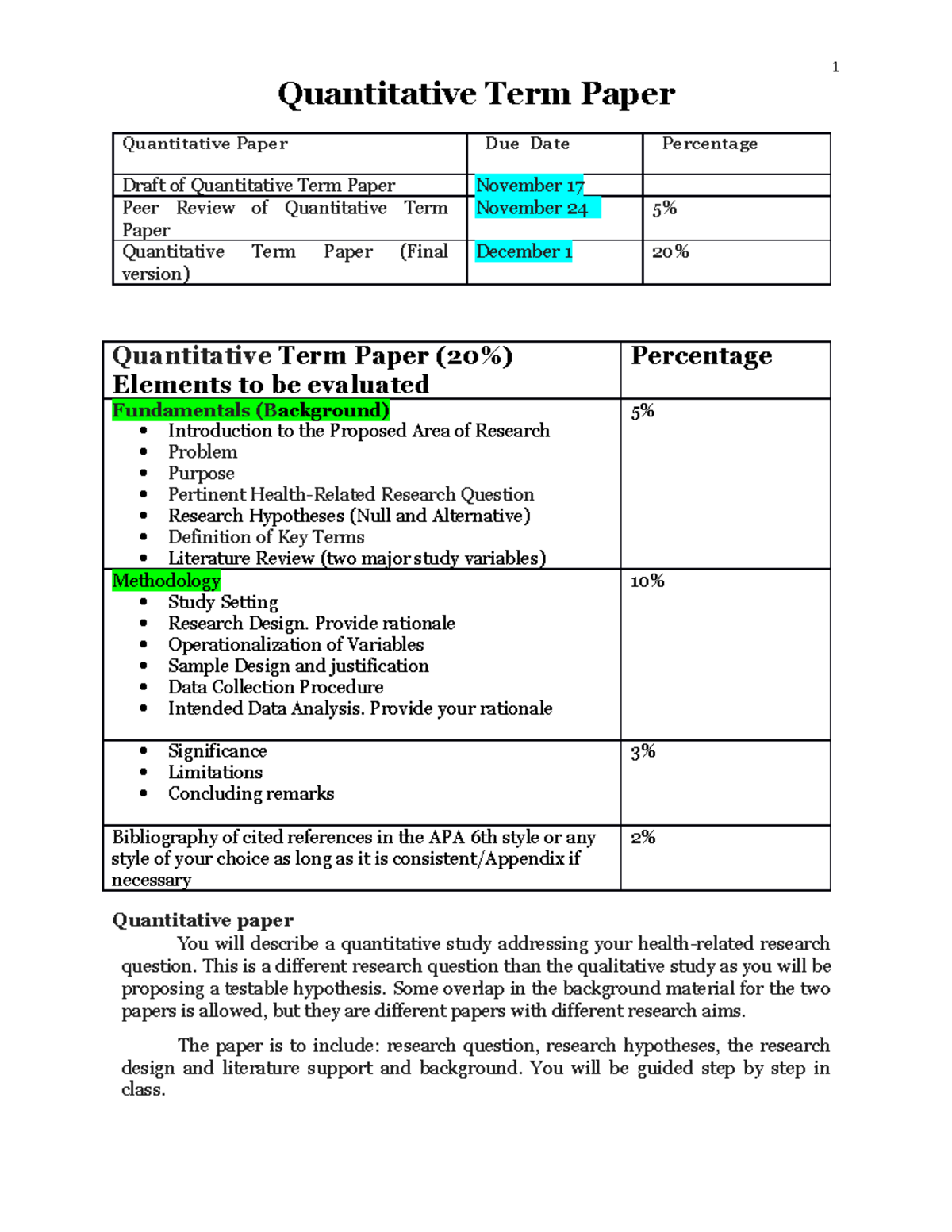 Quantitative Term Paper Instructions - 1 Quantitative Term Paper ...