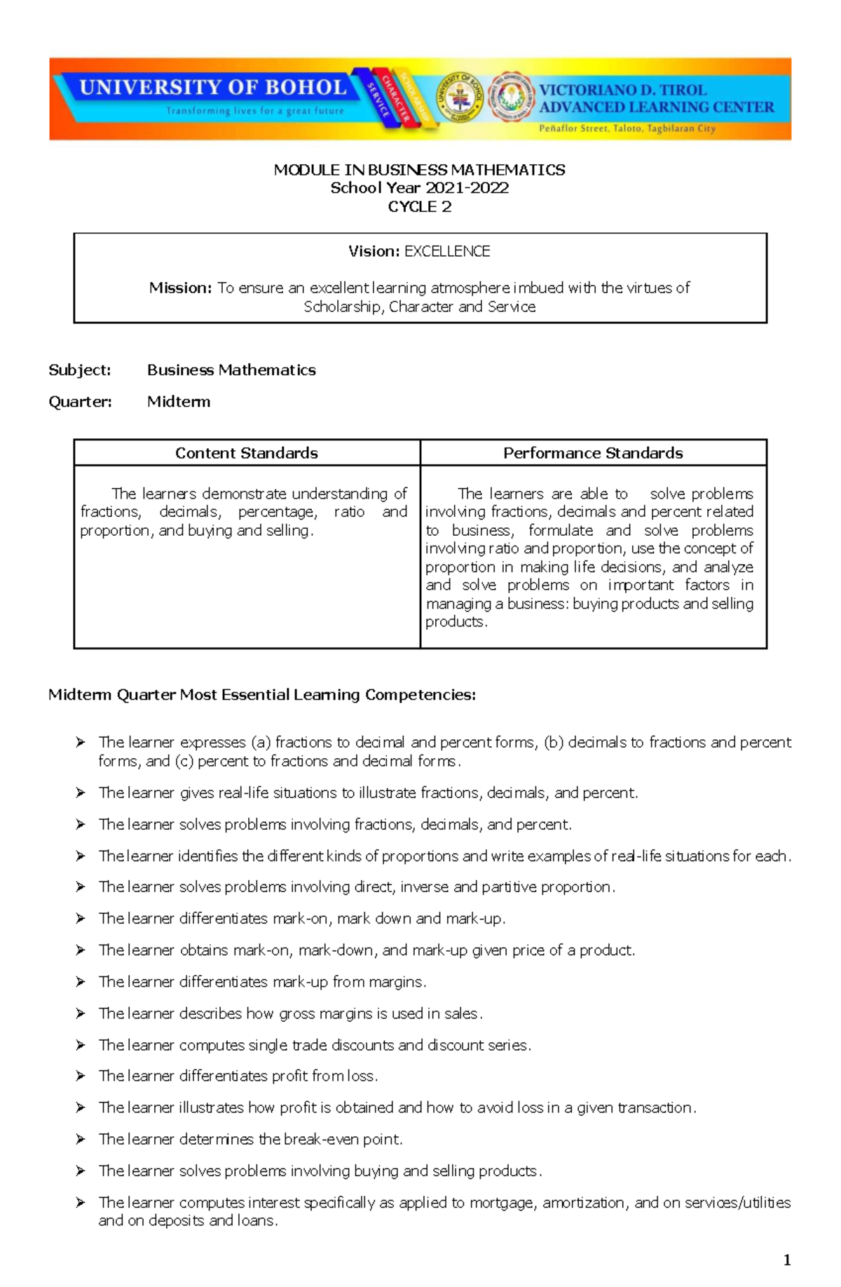 Business Mathematics - Lesson 1 - MODULE IN BUSINESS MATHEMATICS School ...