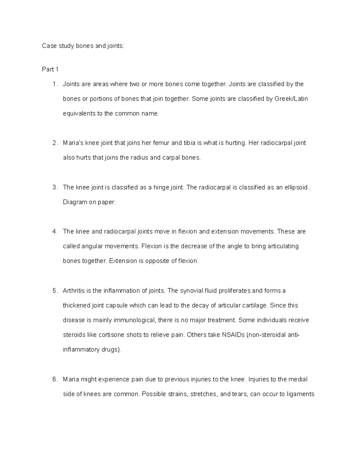 Case study Bones and Joints - Case study bones and joints: Part 1 1 ...