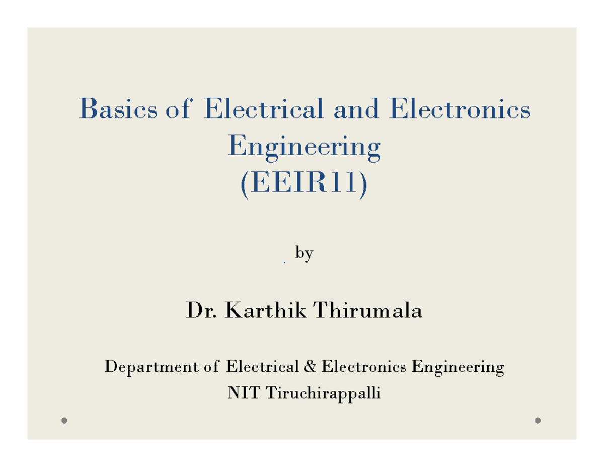 Unit 1 lecture 1 - Basics of Electrical and Electronics Engineering ...