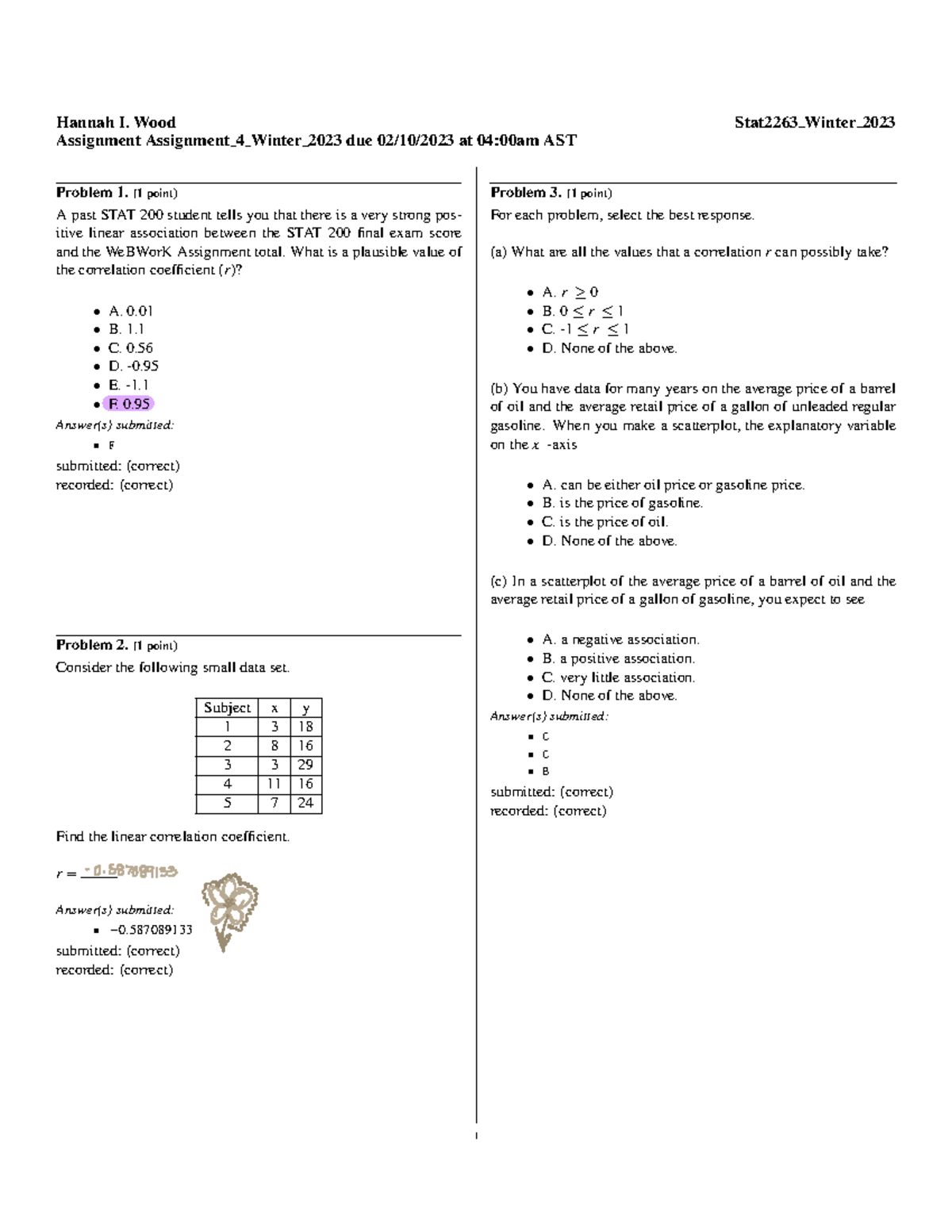 Stats Assignment 4 - ####### Hannah I. Wood Stat2263 Winter 2023 ...