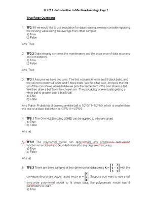 Final cheatsheet - Summary Introduction to Machine Learning - EE2211 ...
