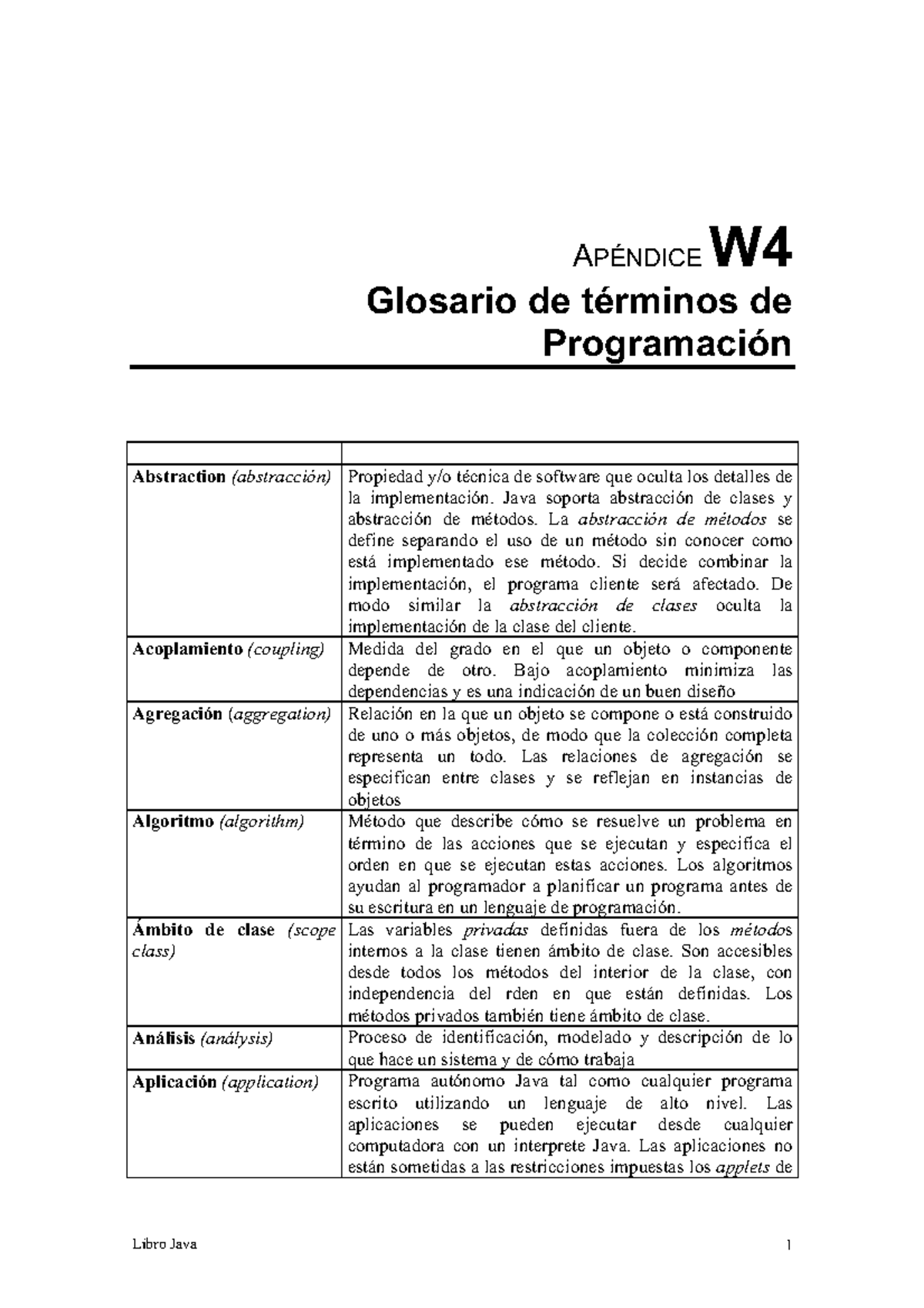 Manual para entender lenguaje Diccionario java 01 - APÉNDICE W Glosario de términos de ...