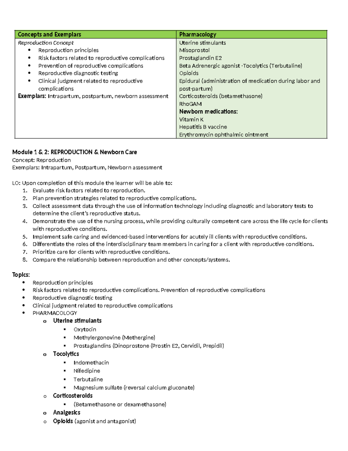210 01 02 Reproduction-Newborn Study Guide - Concepts and Exemplars ...