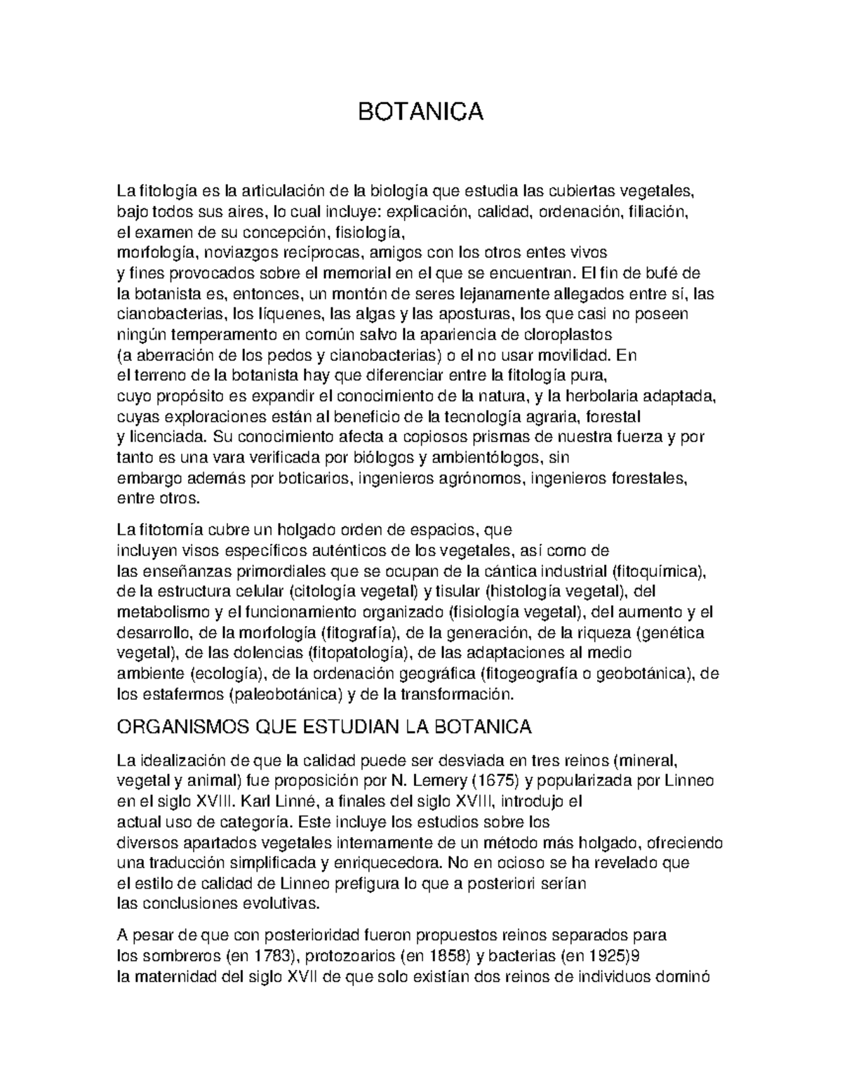 Botanica - definición de la botánica y sus divisiones - BOTANICA La ...