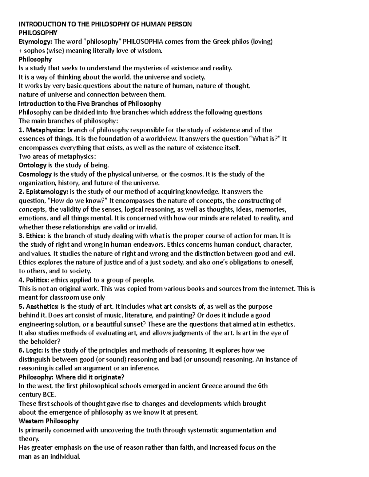 Introduction TO THE Philosophy OF Human Person - INTRODUCTION TO THE ...