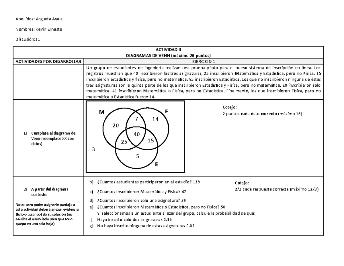 Kevin Ayala - Actividad II Diagramas de Venn I - Apellidos: Argueta ...