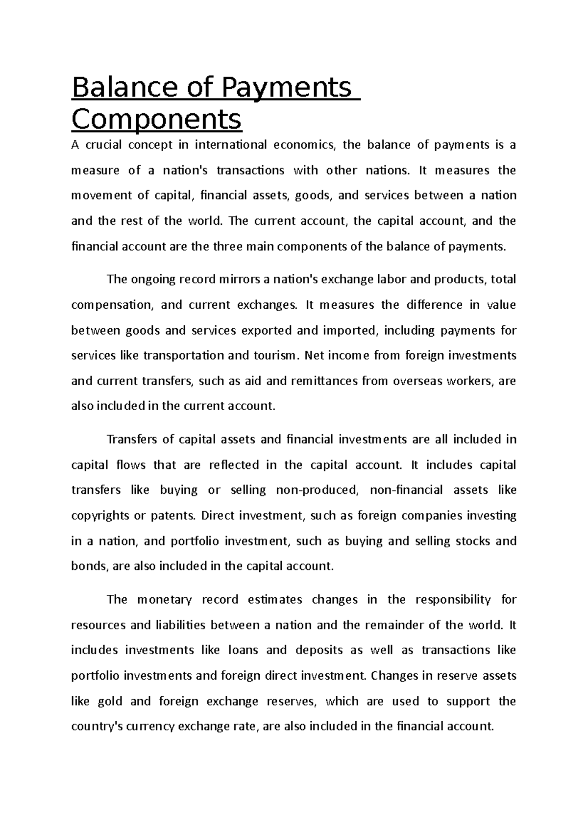 Balance of Payments Components - Balance of Payments Components A ...
