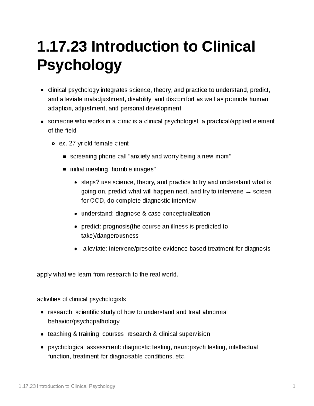 1 - lecture notes from clinical psychology with professor wheaton - 1. ...