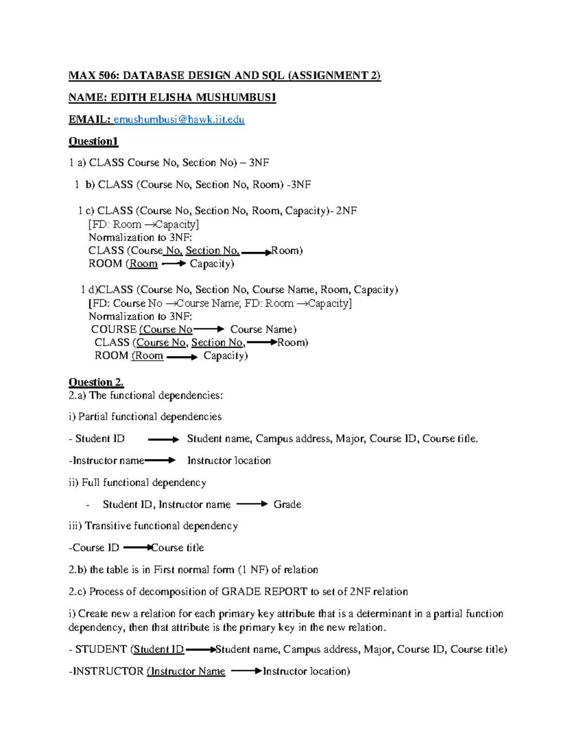 MAX 506 assignment 2 - MAX 506: DATABASE DESIGN AND SQL (ASSIGNMENT 2 ...