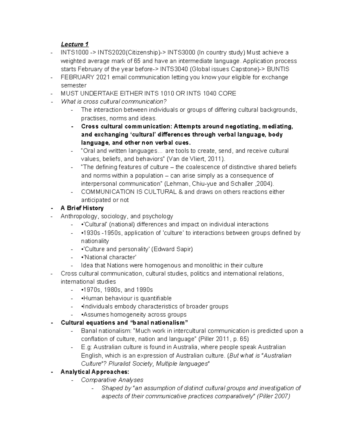 INTS1000 - Comprehensive Notes covering wk 1-13 Lectures and case law ...