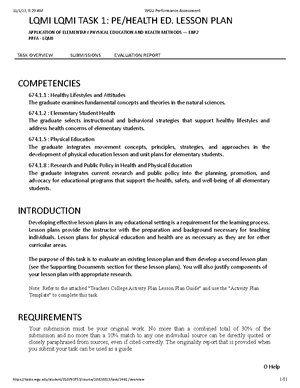 EBP2 Task - pass - EBP2 Task 1 Part A and B Part A A. Identify a lesson plan title to evaluate ...