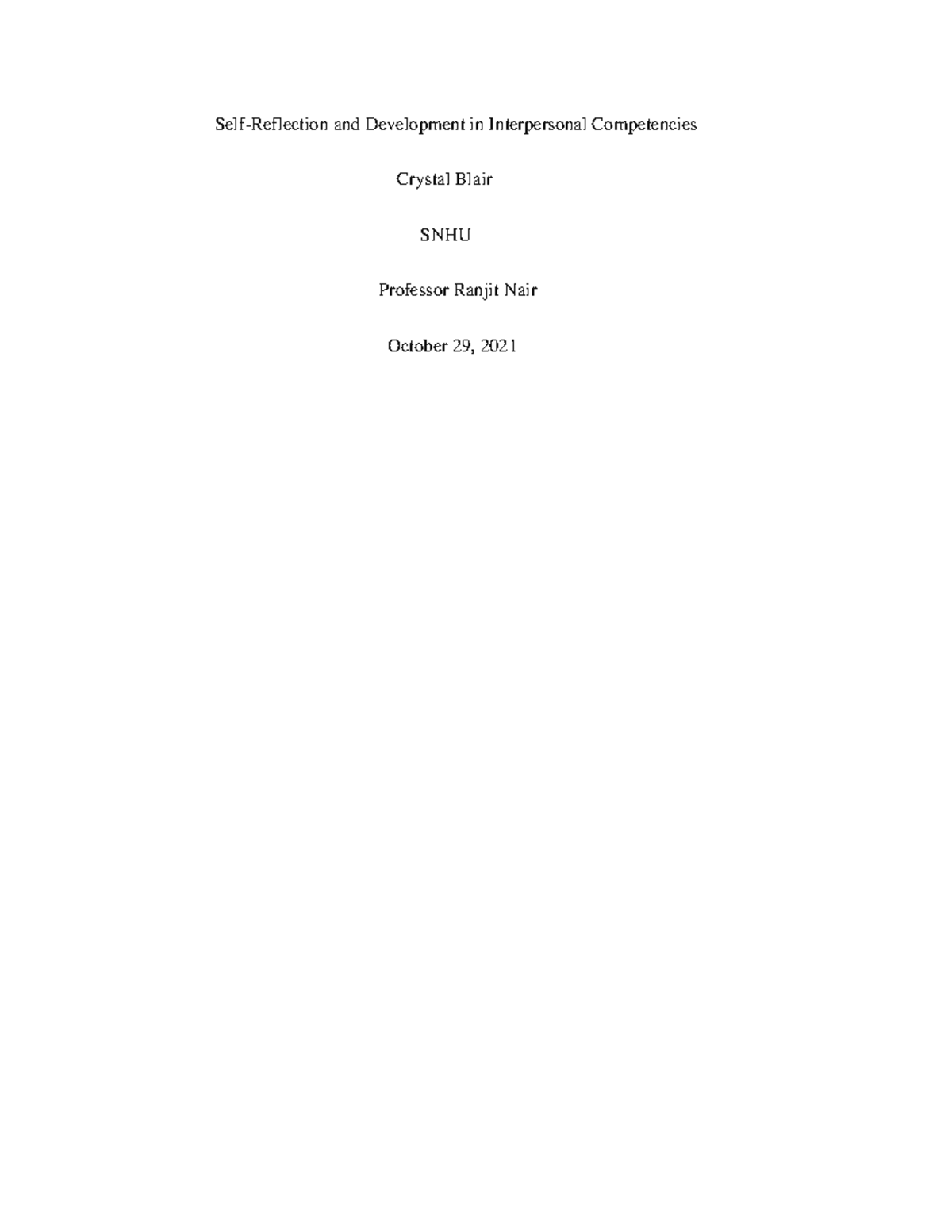 Self Reflection and Development in Interpersonal Competencies - Self ...