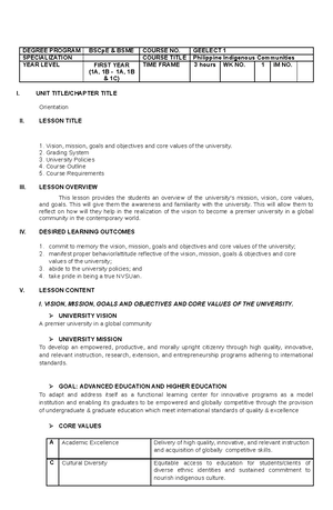 Philippine Indigenous Communities 3rd module - DEGREE PROGRAM BSCpE & BSME COURSE NO. GEELECT 1 ...