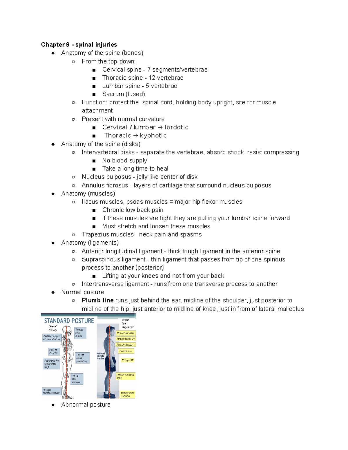 Class Notes Exam 2 - KIN 215 - Chapter 9 - spinal injuries Anatomy of ...