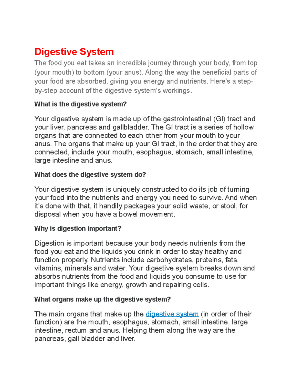 Human Digestive System - Digestive System The food you eat takes an ...