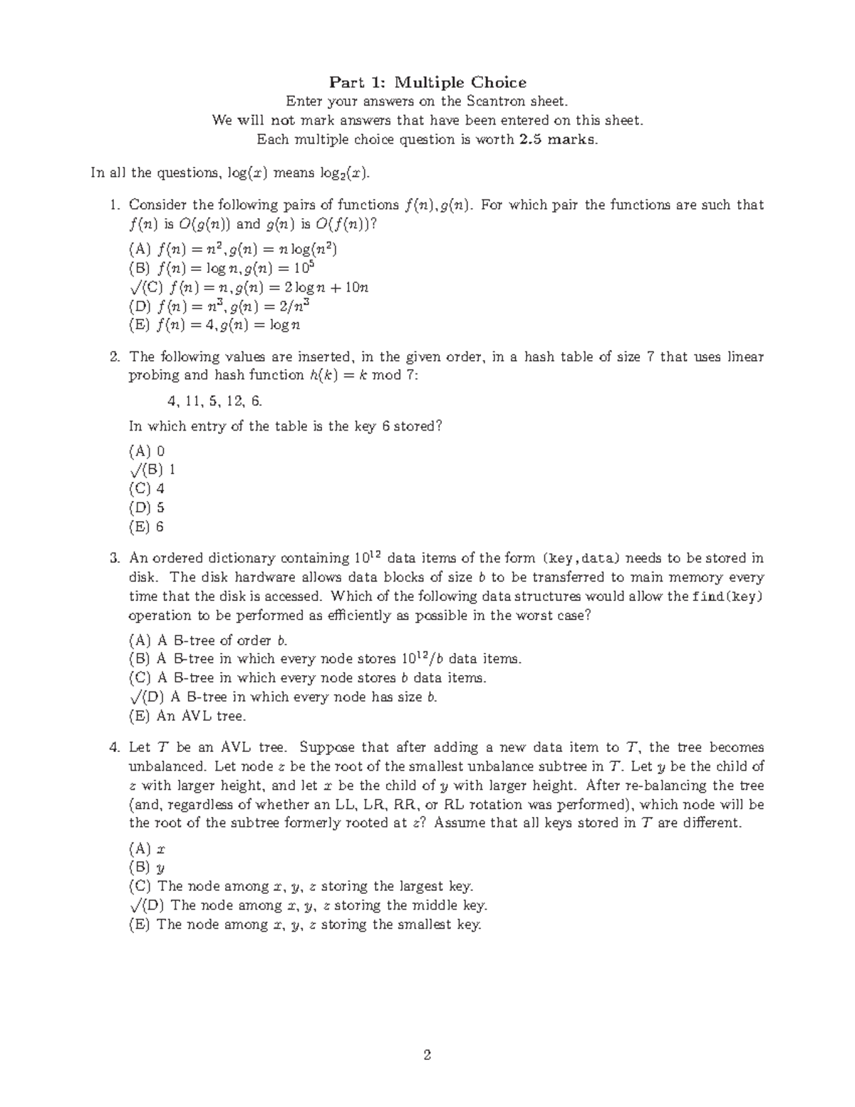 CS2210 Practice Exam Fully Cleaned - Part 1: Multiple Choice Enter your ...