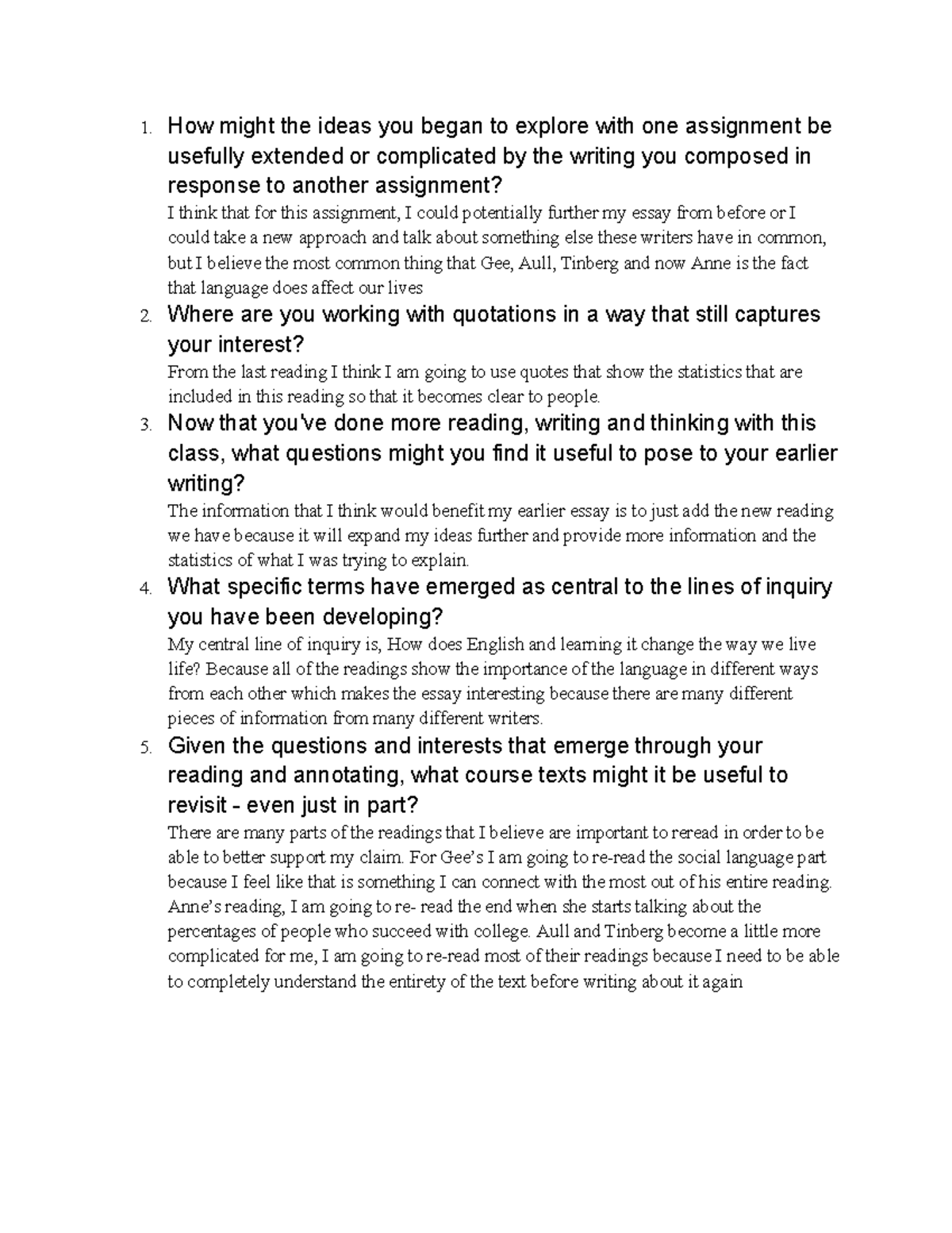 English Assignment 15 - 1. How might the ideas you began to explore ...
