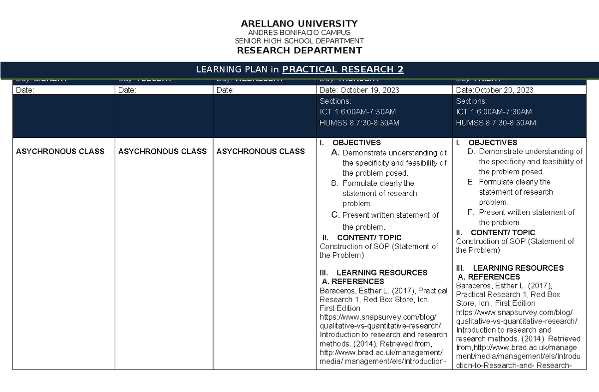 Lesson PLAN 5 - ARELLANO UNIVERSITY ANDRES BONIFACIO CAMPUS SENIOR HIGH SCHOOL DEPARTMENT ...