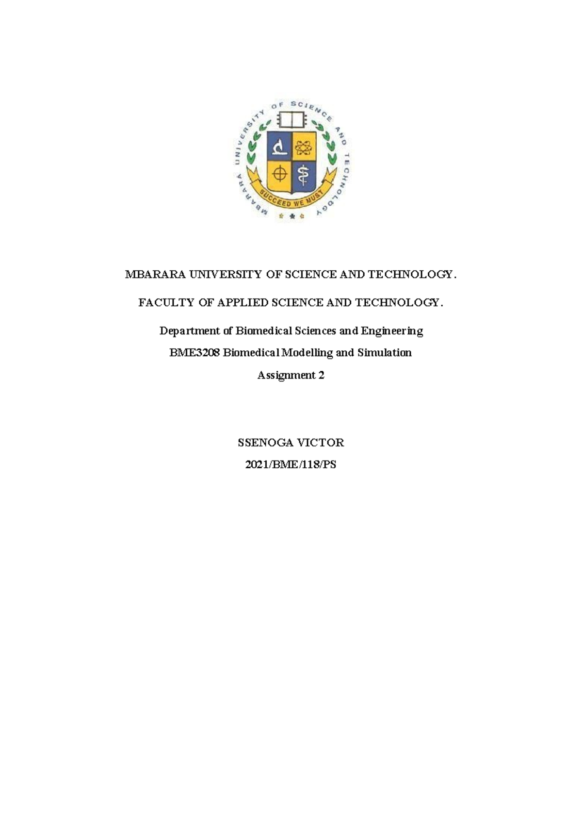 Wasswa's assignment - biomedical modelling and simulation - MBARARA ...