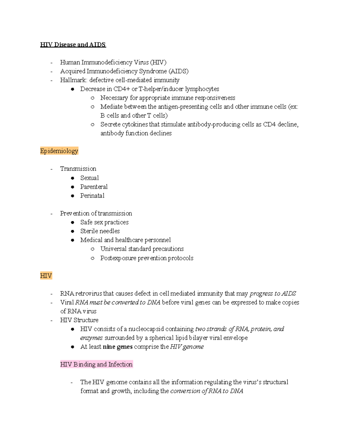 PATHO- HIV Disease and AIDS - HIV Disease and AIDS Human ...