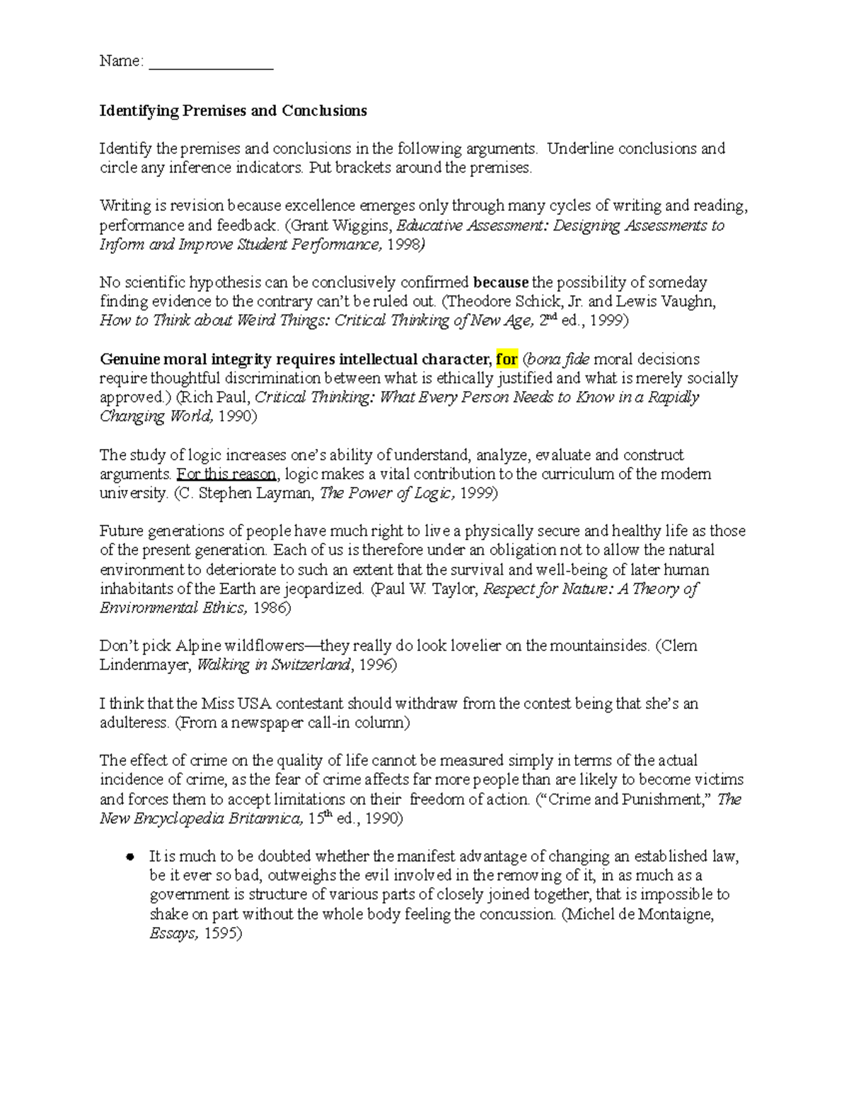 Identifying Premises and Conclusions - Name ...