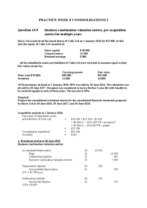 Tutorial 6 - TUTORIAL 6: CONSOLIDATIONS 2 Exercise 27. Pre- and post ...