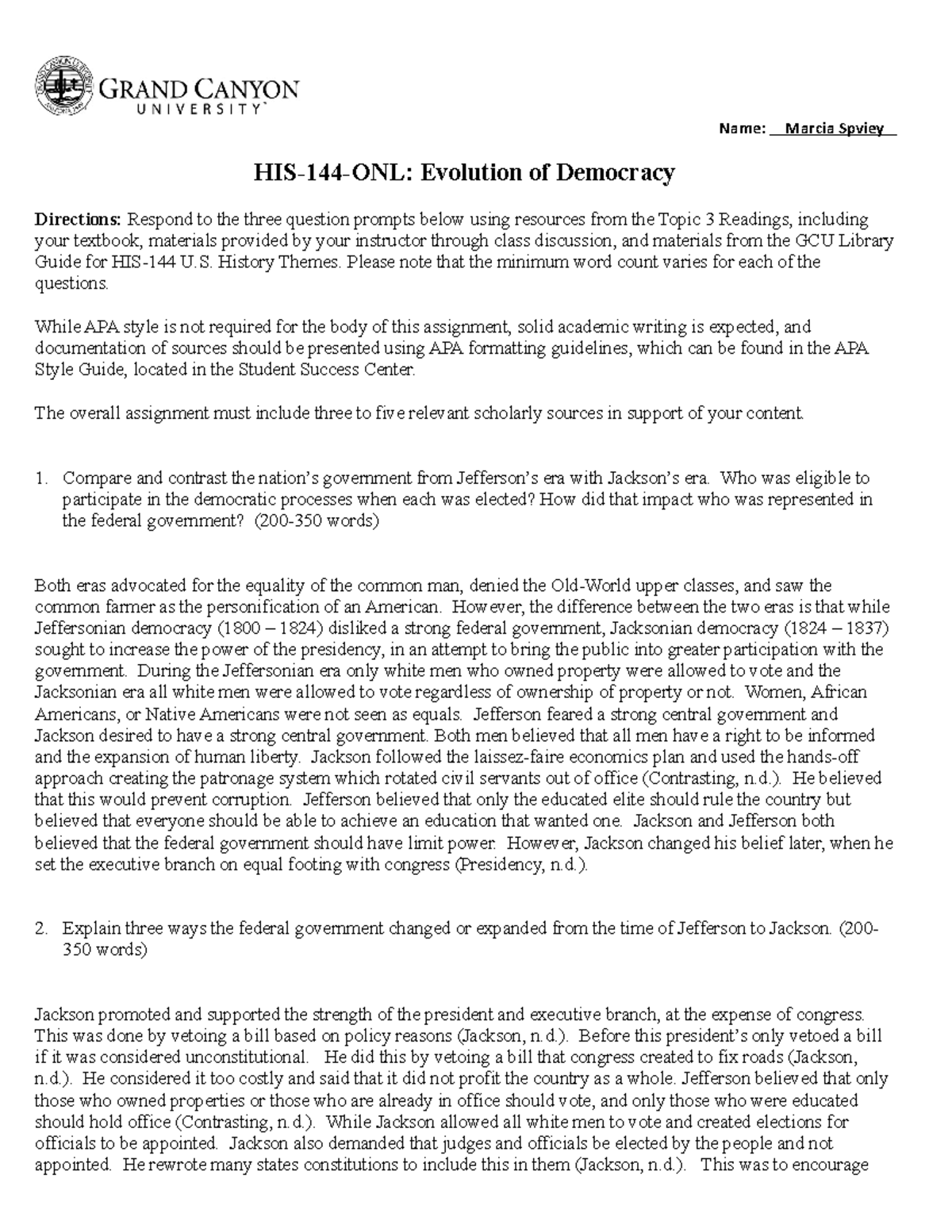 HIS-144-T3.Evolutionof Democracy Worksheet (Completed) - Name: Marcia ...