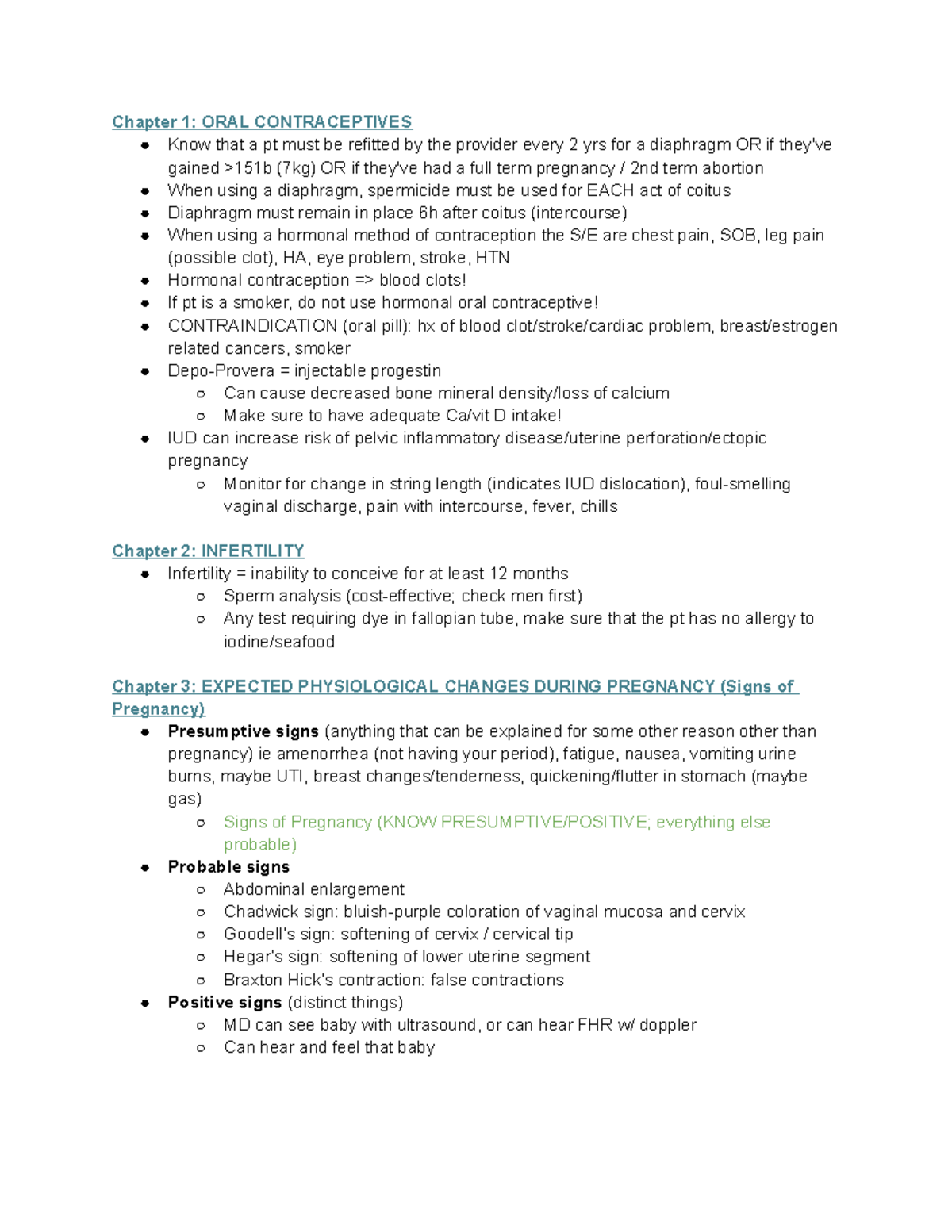 Bonus ATI Maternal Newborn Notes - Chapter 1: ORAL CONTRACEPTIVES Know ...