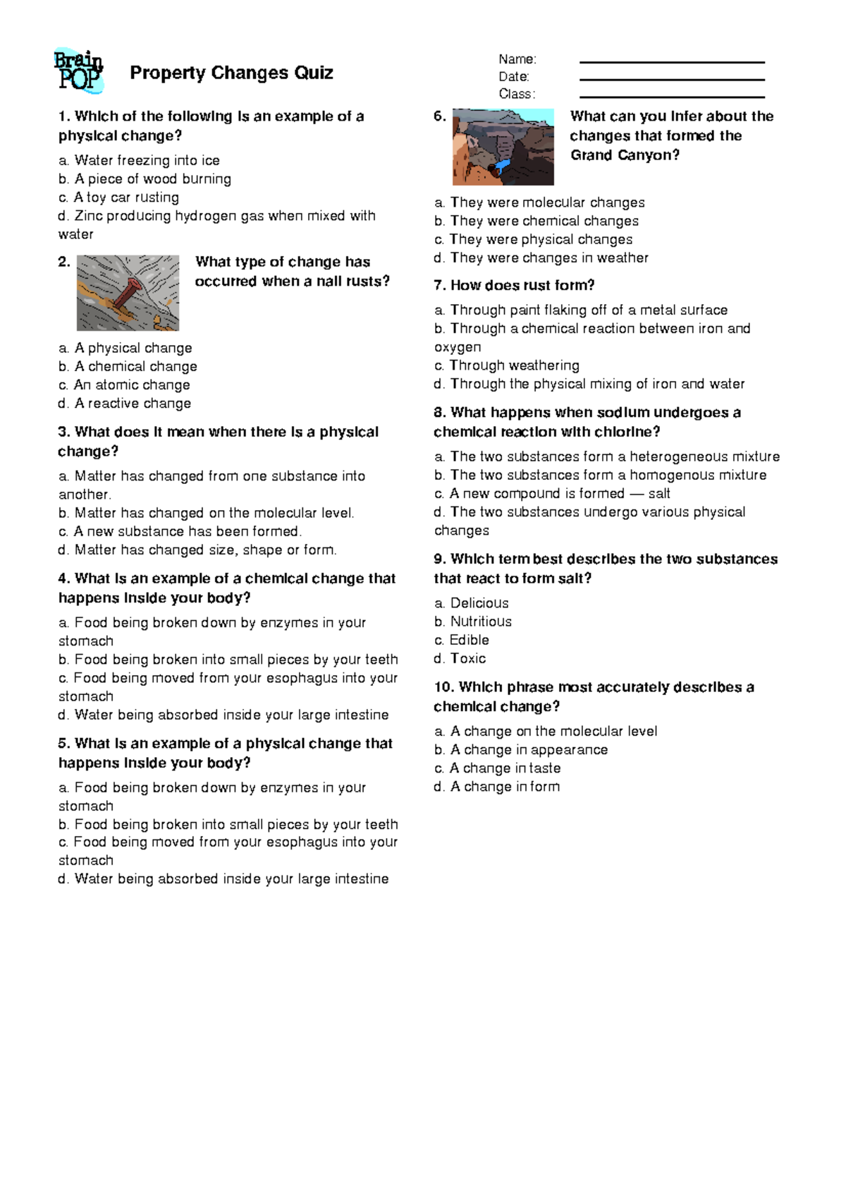363412683 matter and chemistry property changes quiz - Property Changes ...
