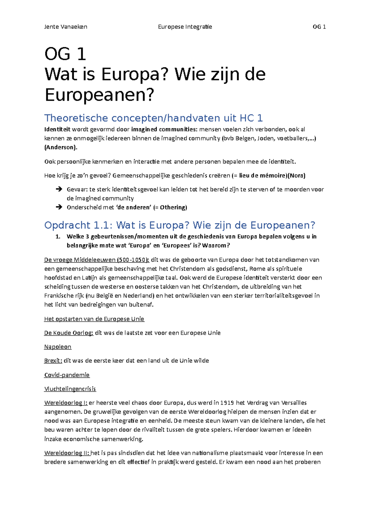 Europese Integratie OG 1 - OG 1 Wat is Europa? Wie zijn de Europeanen ...