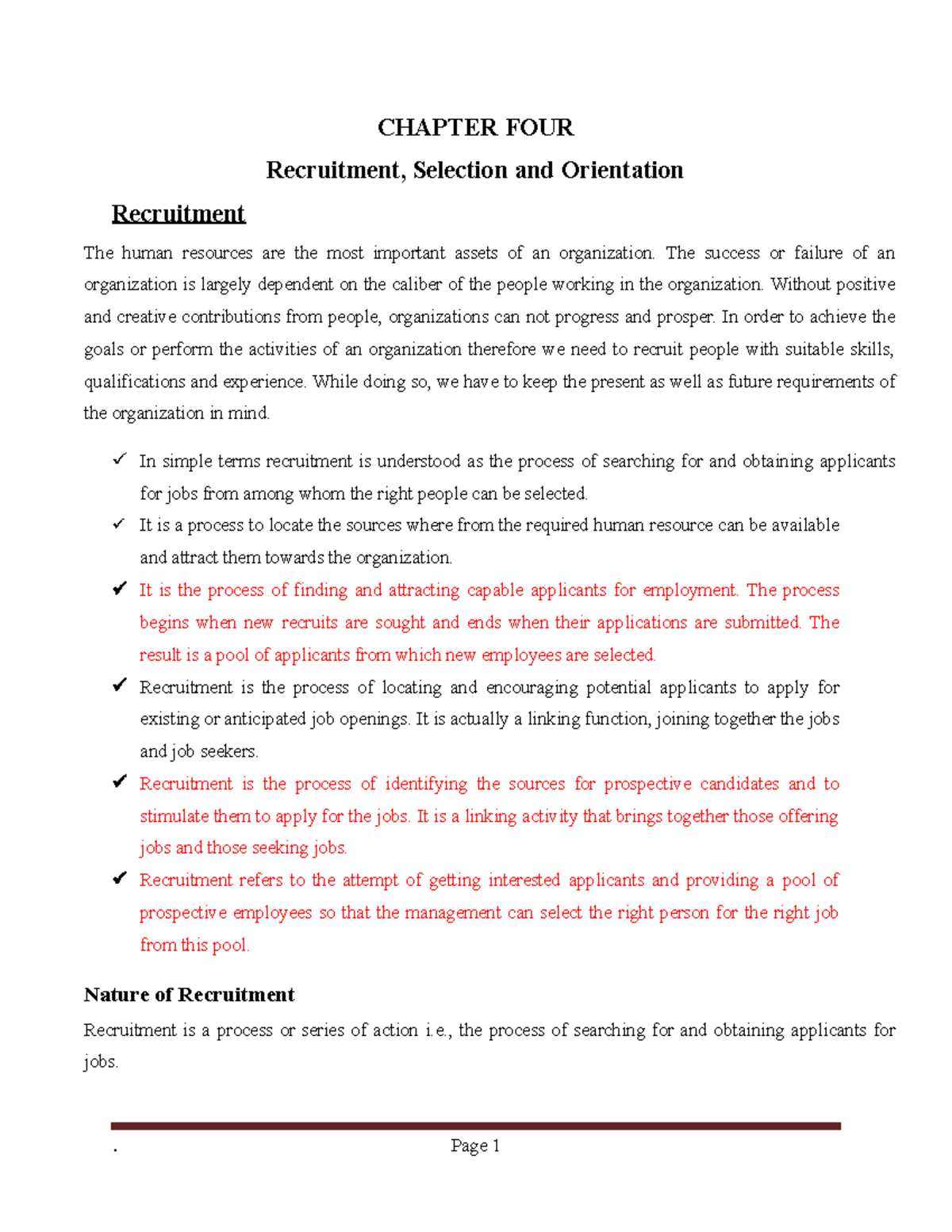 recruitment and selection - CHAPTER FOUR Recruitment, Selection and Orientation Recruitment The ...
