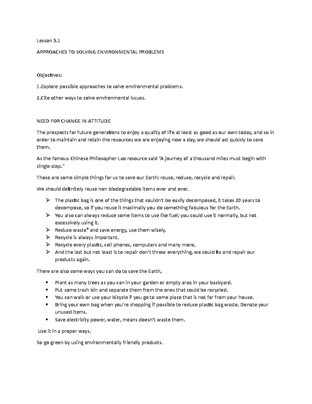 Lesson 5 - Lesson 5. APPROACHES TO SOLVING ENVIRONMENTAL PROBLEMS ...