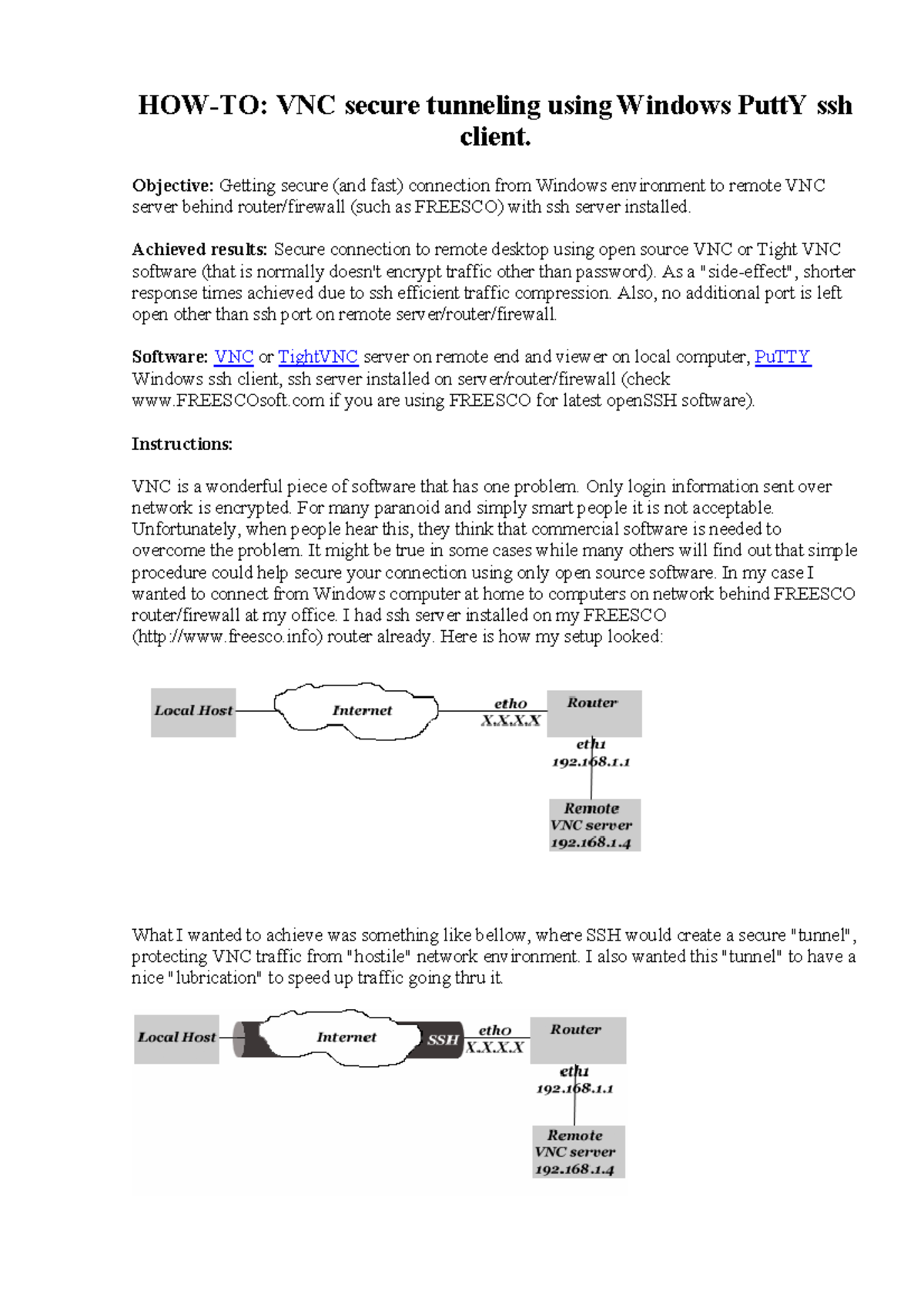 VNC Pu TTY Howto - HOW-TO: VNC secure tunneling using Windows PuttY ssh client. Objective ...