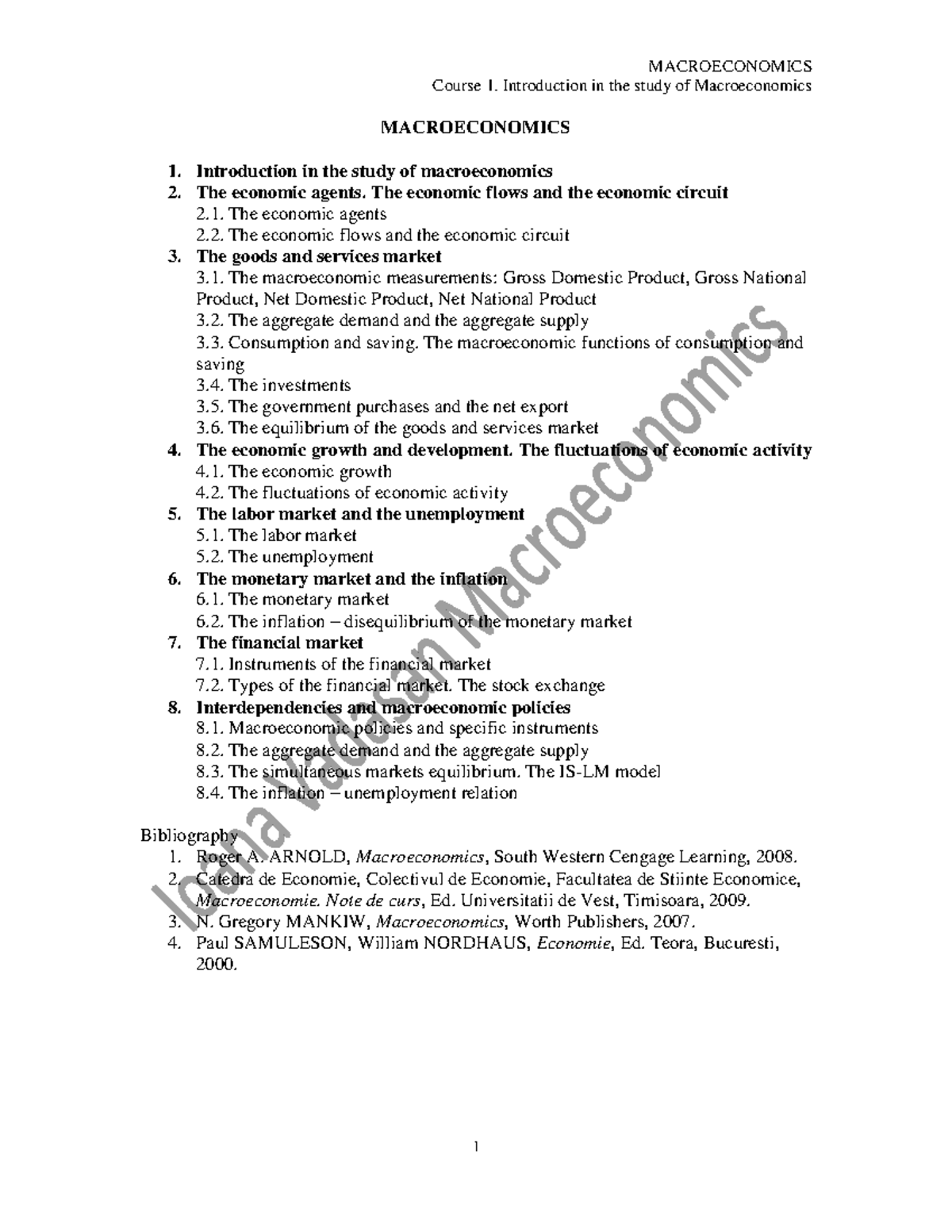 Macroeconomics all courses - Course 1. Introduction in the study of ...