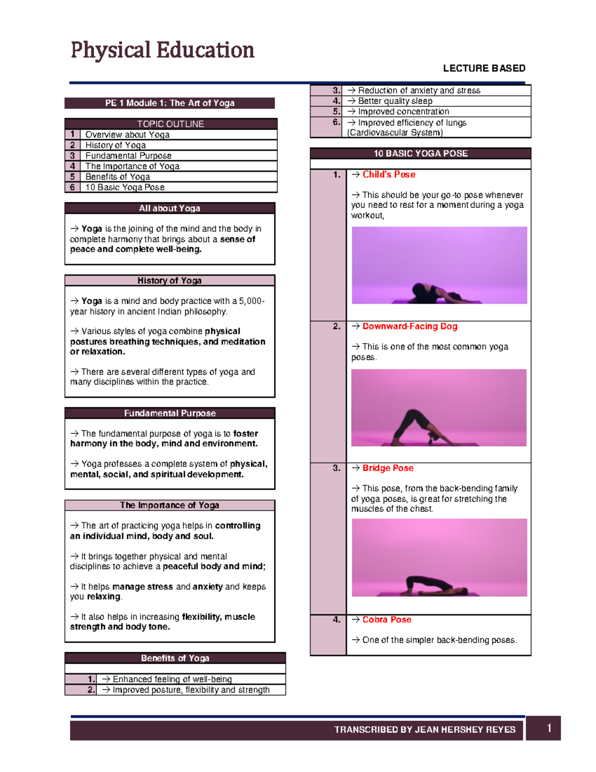 Physical Education 1 2 - Personal transes about the subject - LECTURE BASED PE 1 Module 1: The ...
