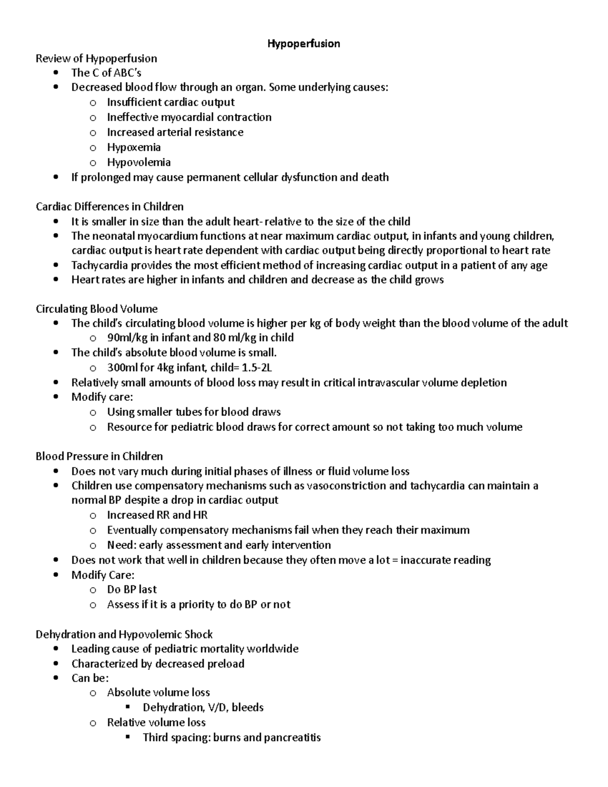 Module 6 - Hypoperfusion - Hypoperfusion Review of Hypoperfusion The C ...