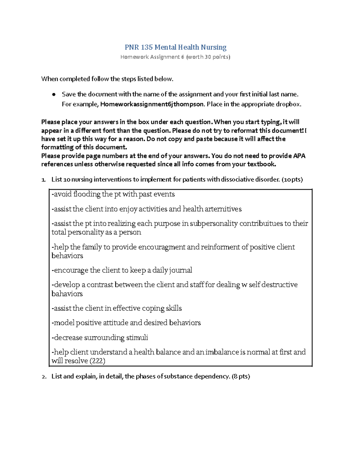 A Harrison Homework 6 - mental health hw - PNR 135 Mental Health ...