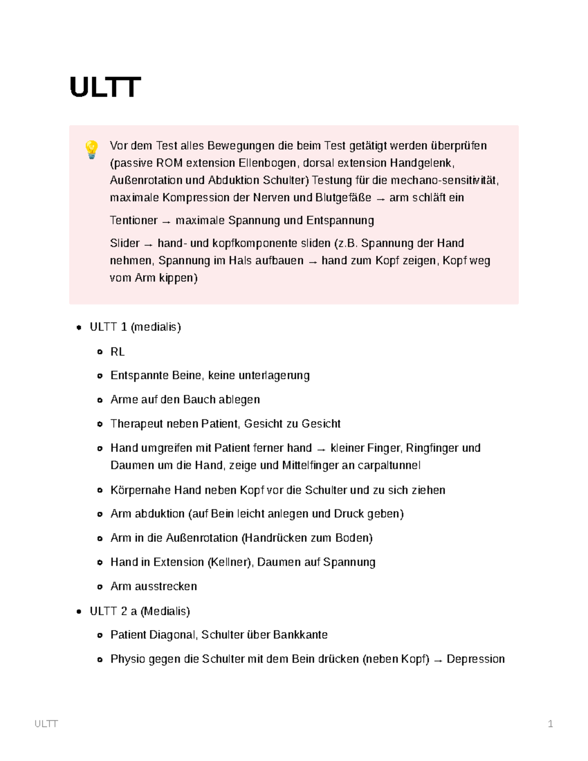 Manuelle Therapie - ULTT - ULTT 1 ULTT Vor dem Test alles Bewegungen ...