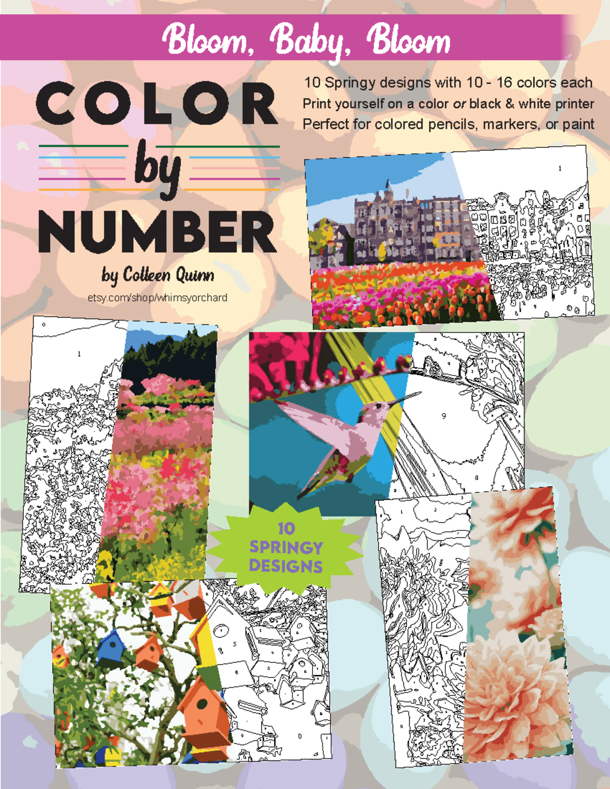 Color by Number Spring - mshnj - 10 Springy designs with 10 - 16 colors ...