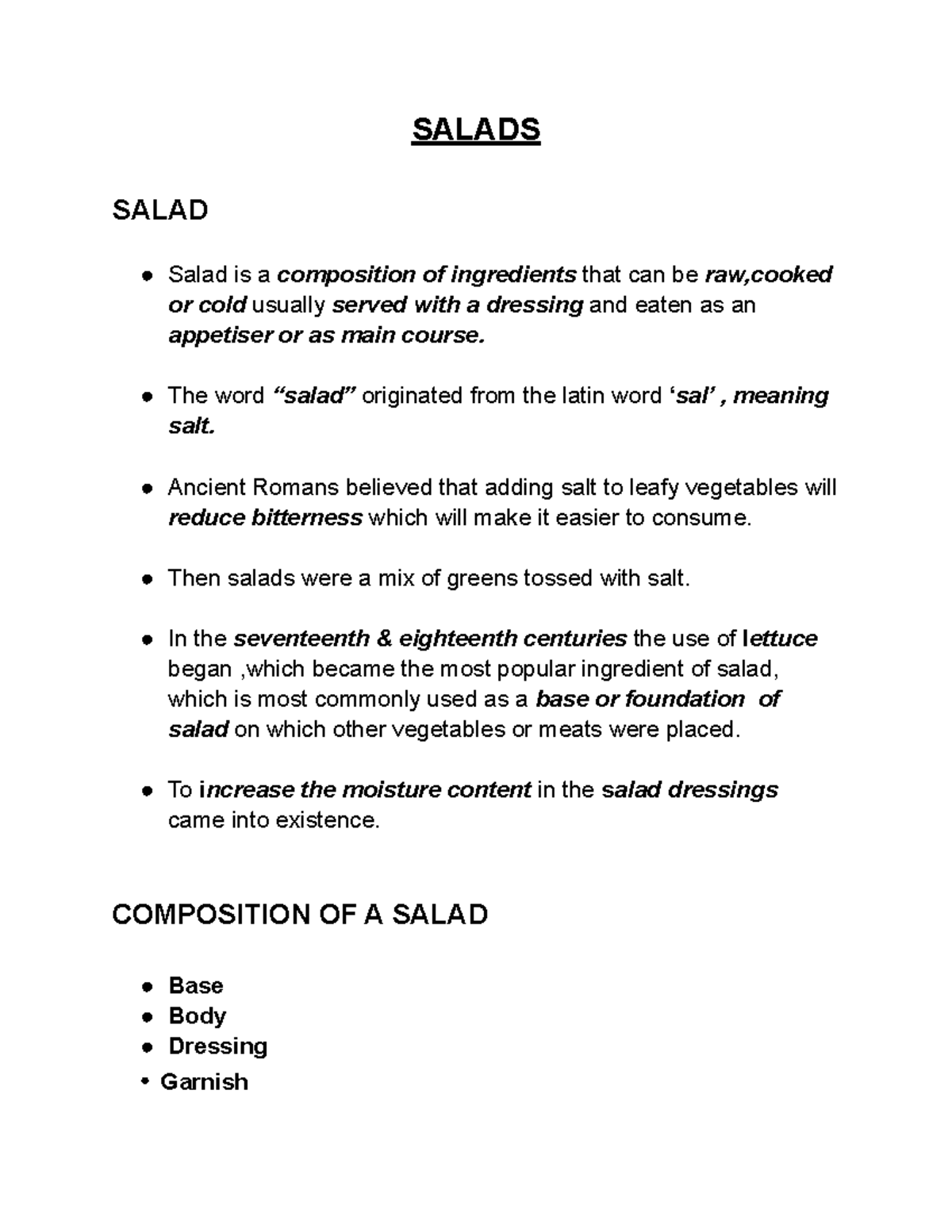 Salads - The word “salad” originated from the latin word ‘sal ...