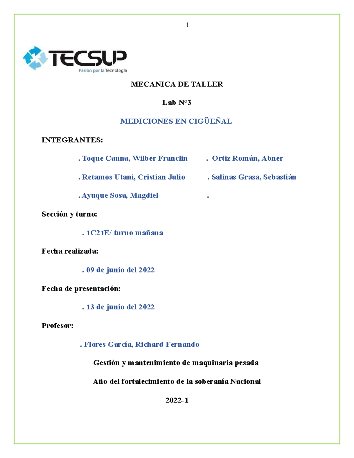 C21E Toque Cauana Cigueñal - MECANICA DE TALLER Lab N° MEDICIONES EN ...