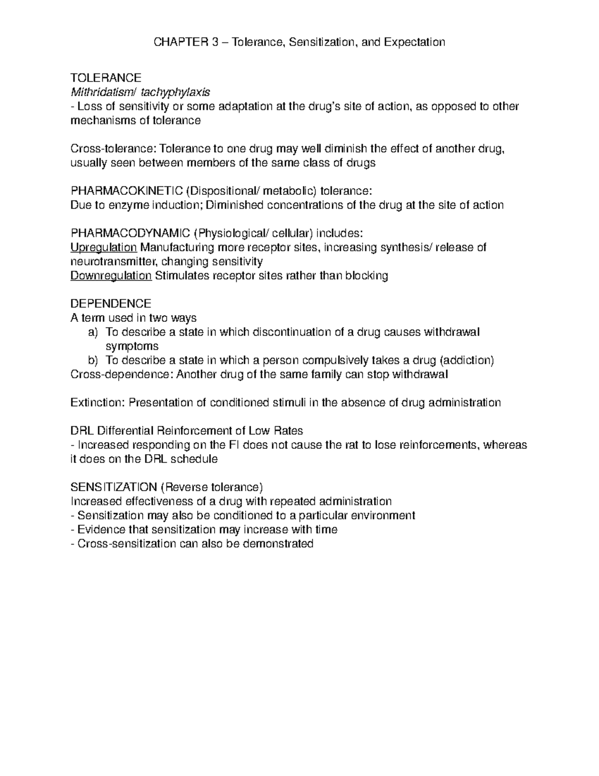 CH3 Adaptation - CHAPTER 3 – Tolerance, Sensitization, and Expectation ...