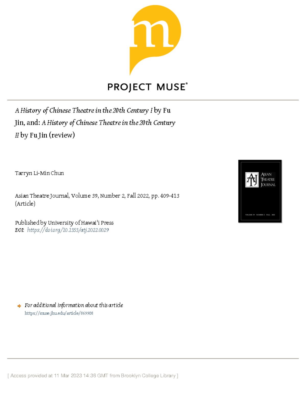 A History of Chinese Theatre in the 20th Century I by Fu Jin, and: A ...