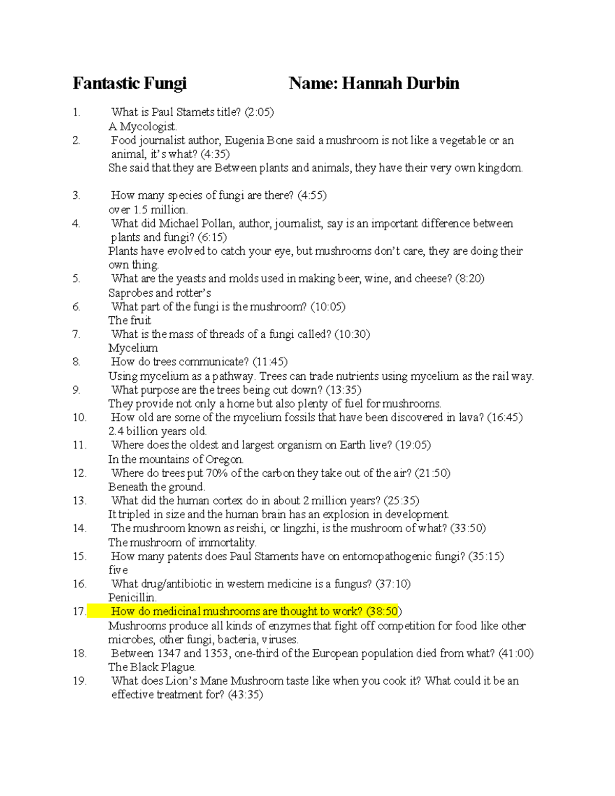 Fungi Worksheet - Fantastic Fungi Name: Hannah Durbin 1. What is Paul ...