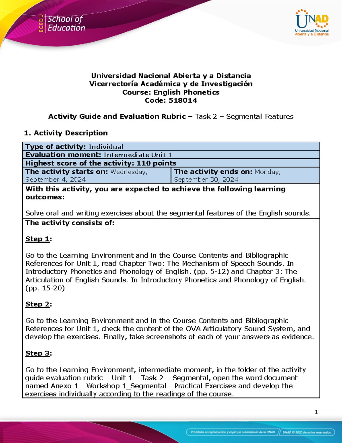 Activities guide and evaluation rubric - Unit 1- Task 2 - Segmental ...