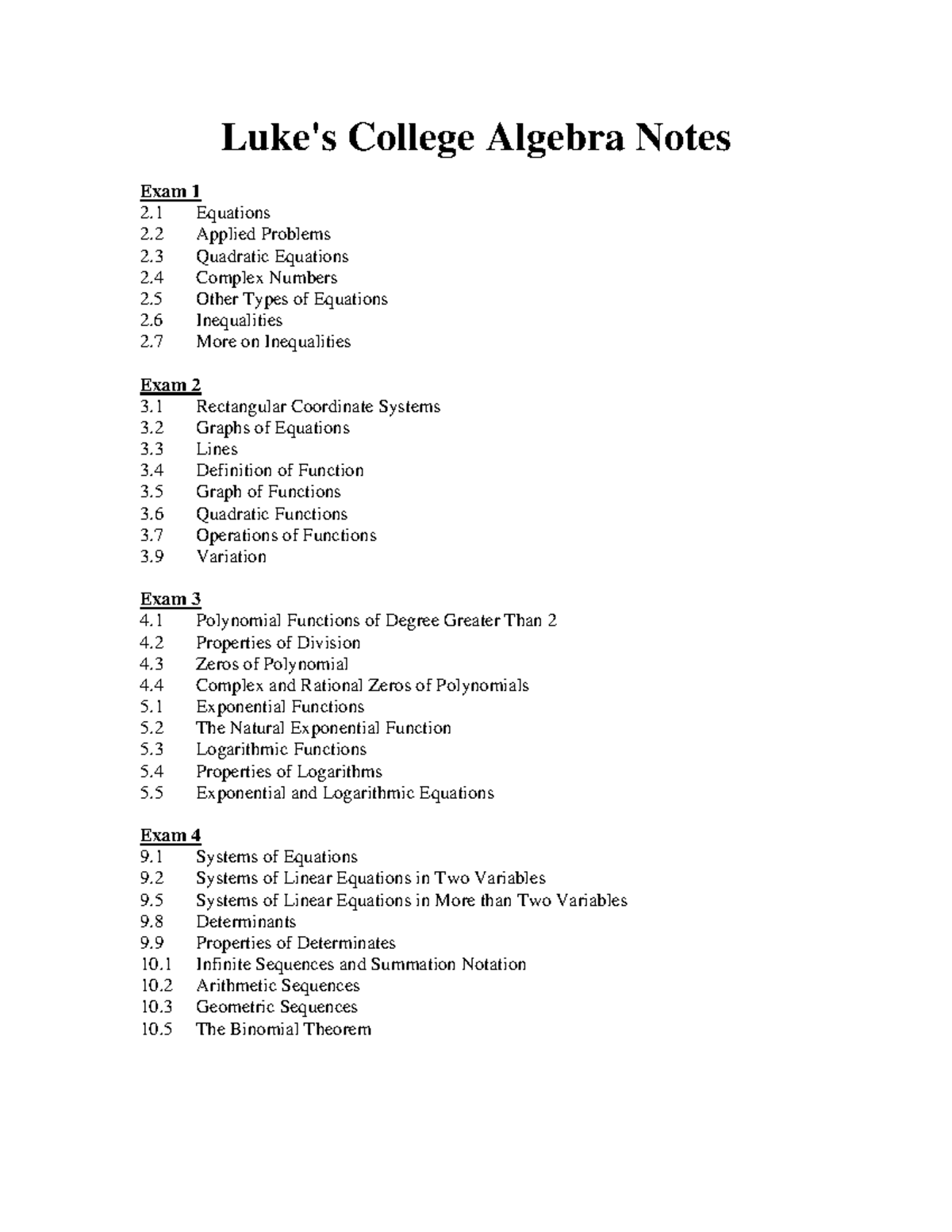 Complete-alg-notes - Lecture notes 12 - Luke's College Algebra Notes ...