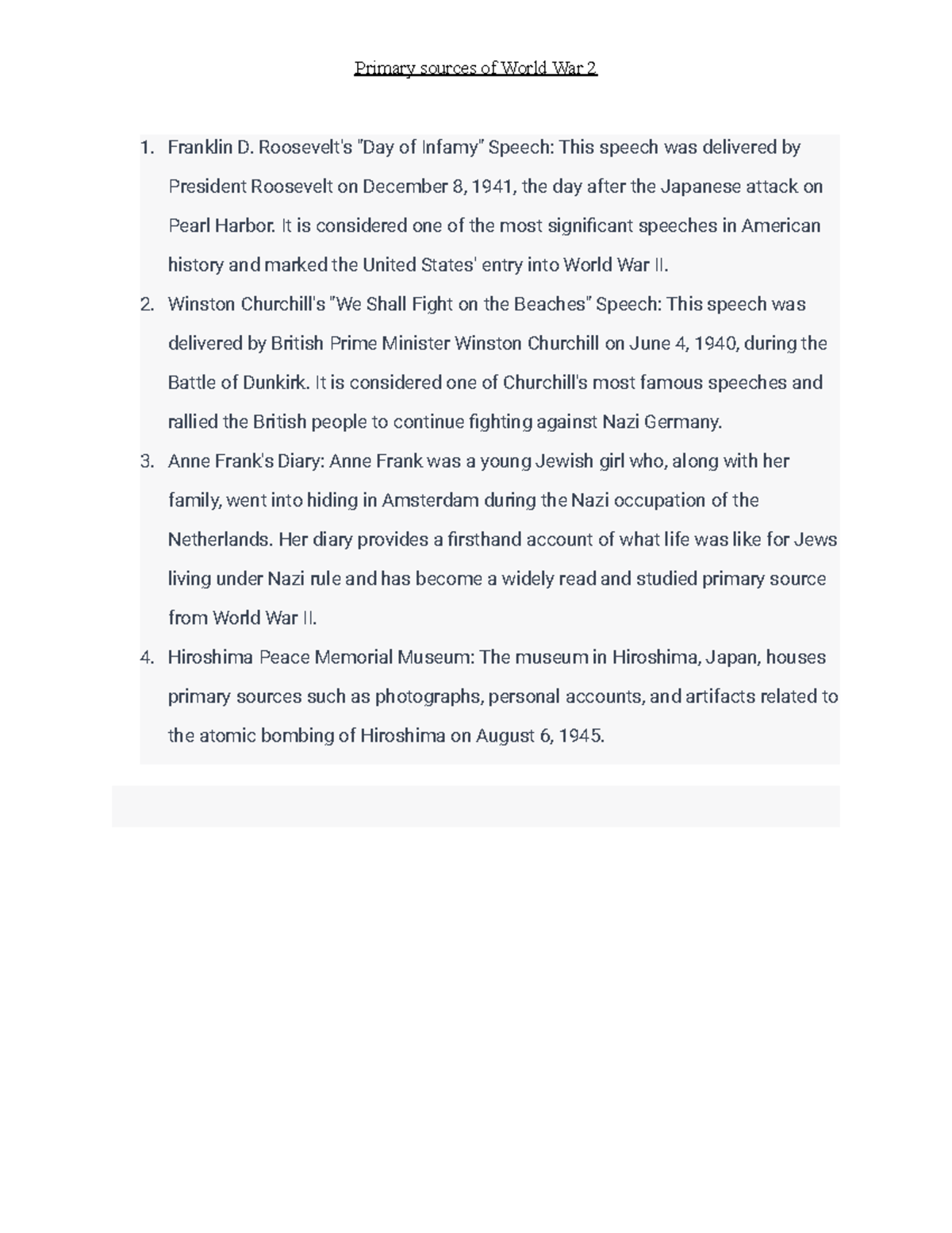 Primary sources World War II - Primary sources of World War 2 Franklin ...