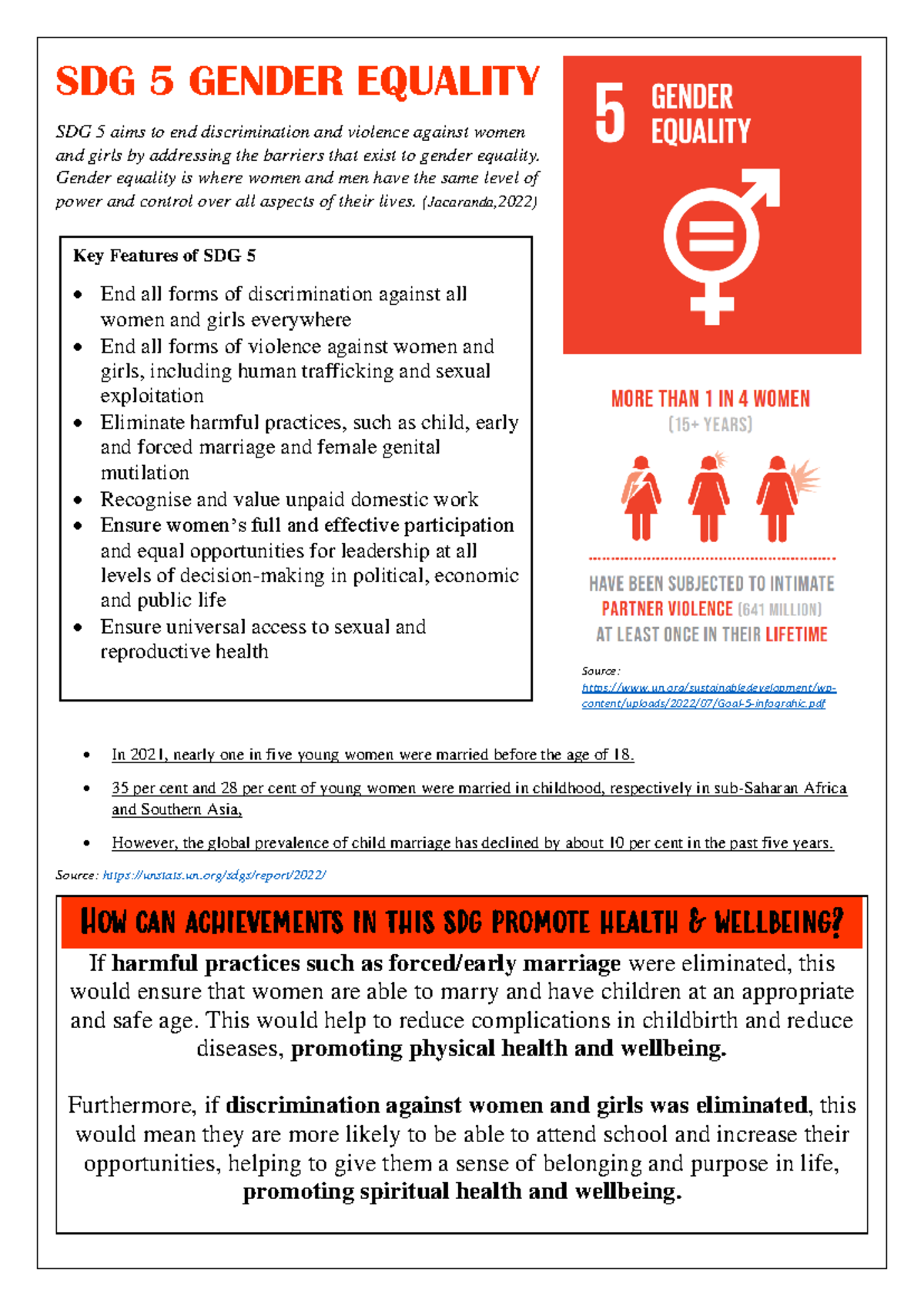 SDG 1, 2, 4, 5 & 6 Posters - hhd notes - SDG 5 GENDER EQUALITY SDG 5 ...