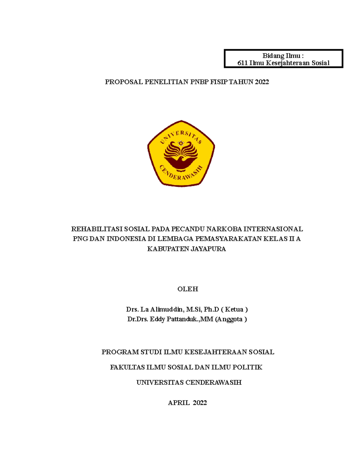 Proposal Penelitian PNBP Fisip Tahun 2022 - PROPOSAL PENELITIAN PNBP ...